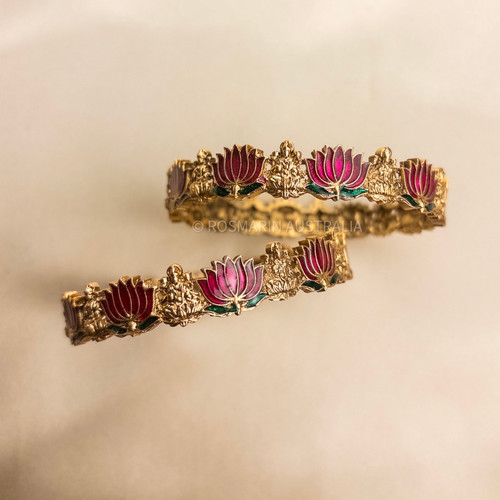 Lotus Temple Row Antique Gold Bangle Set | Rosmarin Australia