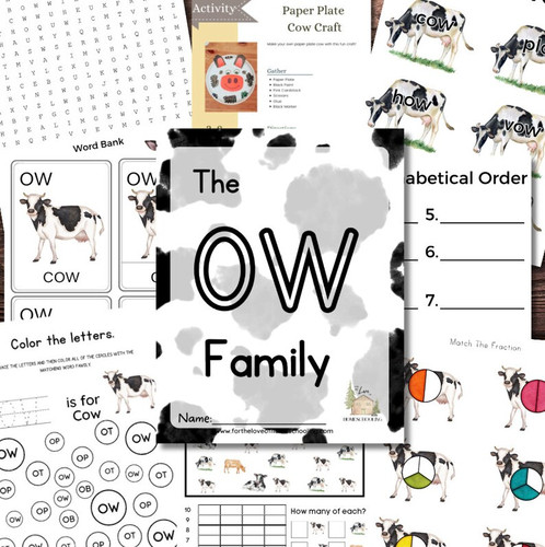 The OW as in Cow Word Family Pack | FTL of Homeschooling