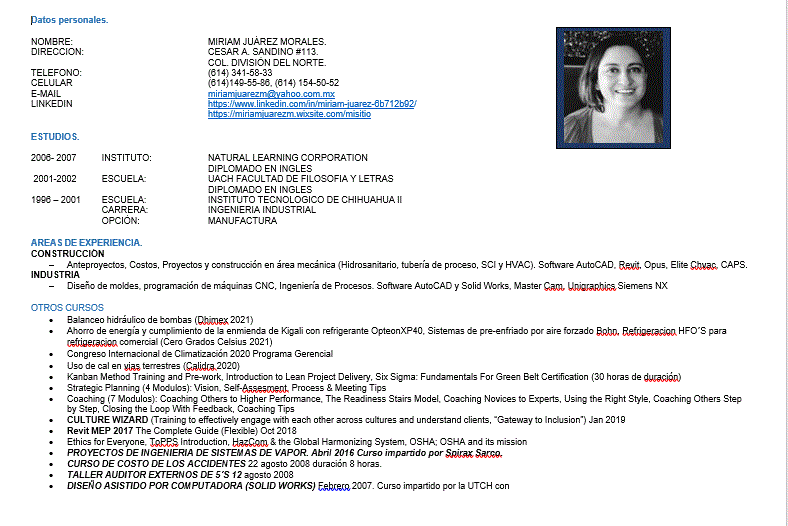 CV | Ing. Miriam Juárez M