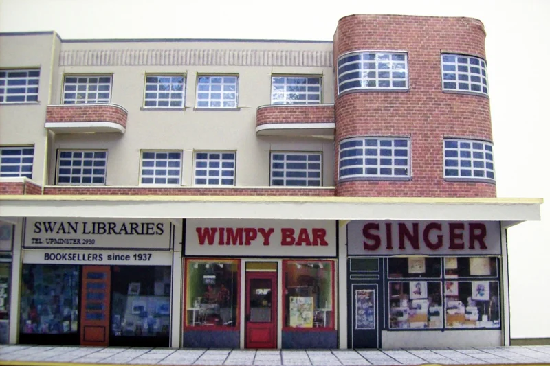 UCT Upminster Corbets Tey Road art deco shops 1/76 | Kingsway Models