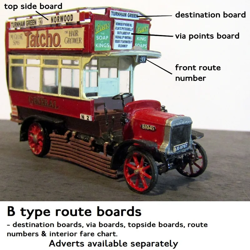 B type LGOC omnibus route boards 1/72 | Kingsway Models