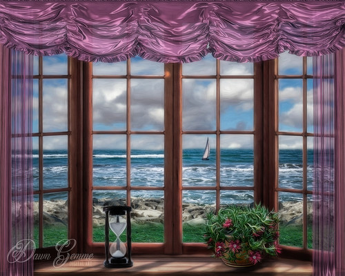 Bay Window Ocean View Painting - Seaside Wall Art on Canvas