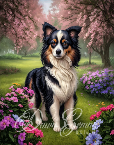Papillion Dog and Puppy Portrait Art | Papillion Pet Art