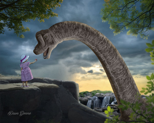 Brontosaurus Dinosaur - Girl Child Painting on Canvas