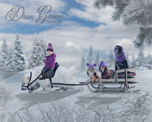 Polar Bear Sled and Child Fantasy Painting | Childrens Art