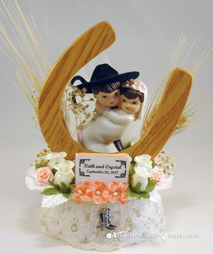 Hillbilly Redneck Bride and Cowboy Groom Custom Wedding Cake Topper