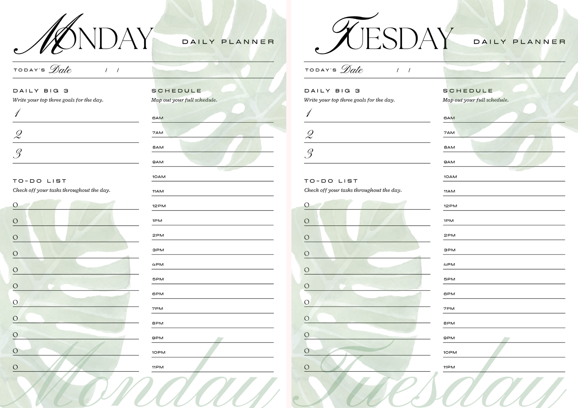 Monstera Leaf Week Planner