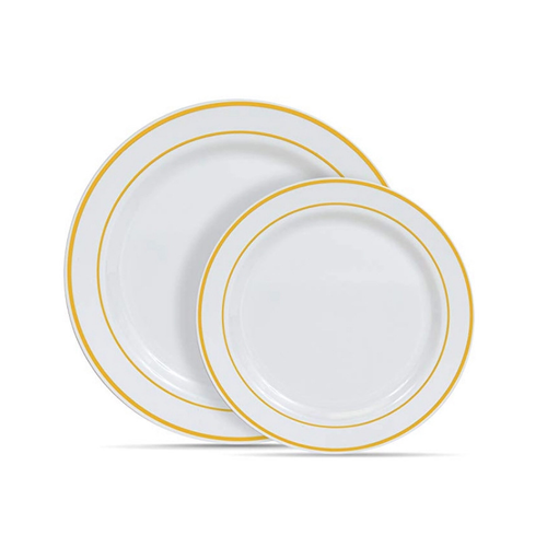 Round Plastic Plate White With Gilded Edge | just joy events