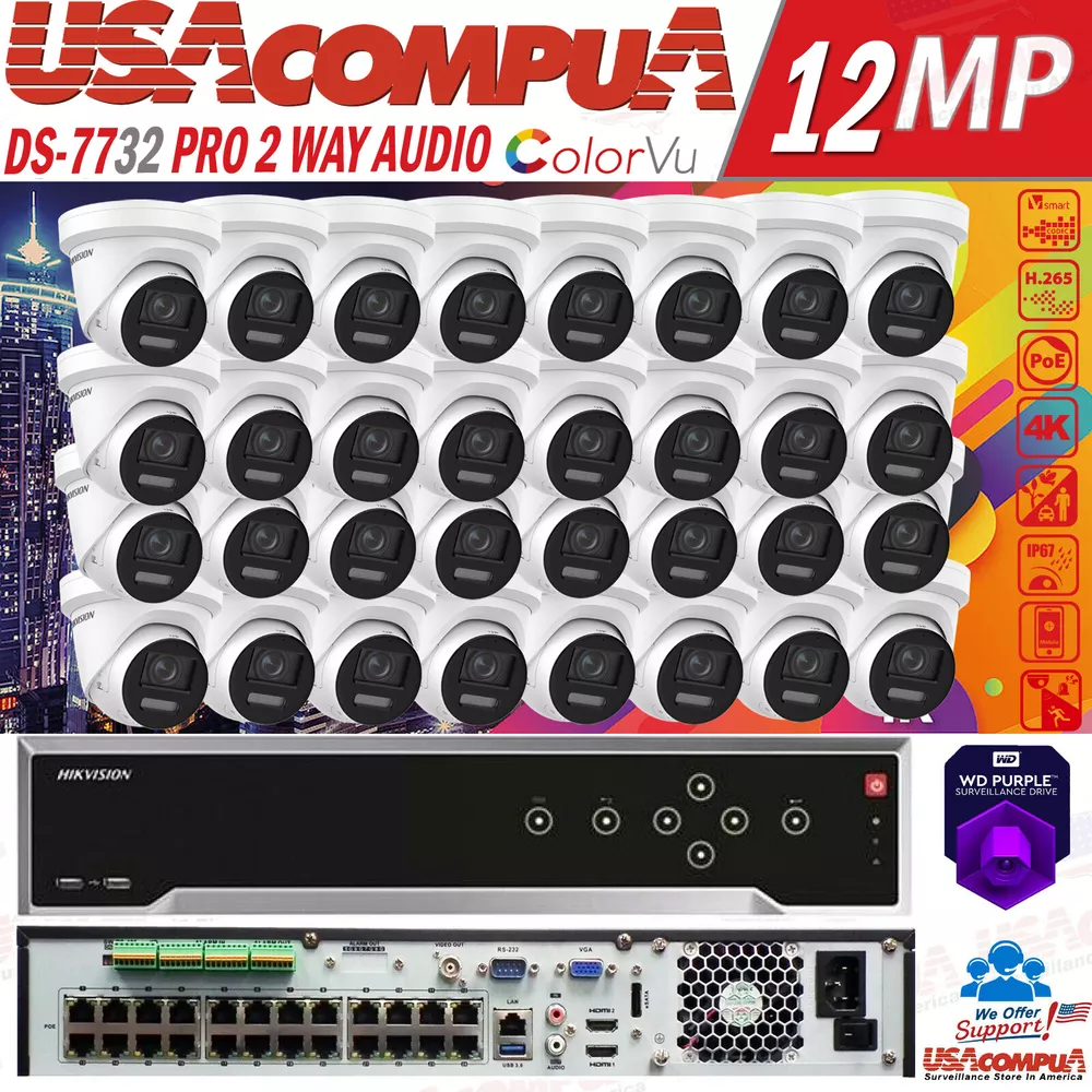 HIKVISION 4K 32CH 12MP CCTV IP SECURITY CAMERA 24 PoE TURRET COLORVU 2 ...