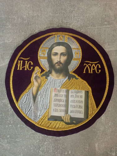 Liturgical embroidered vestment applique Jesus Christ - Round icon ...