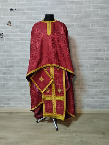 Burgundy greek vestment in brocade - Priest liturgical vestment for ...