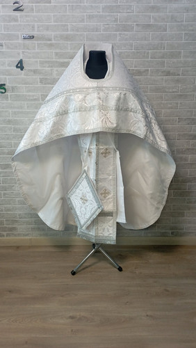 White-silver Slavic style vestment - Liturgical clothes - Priest ...