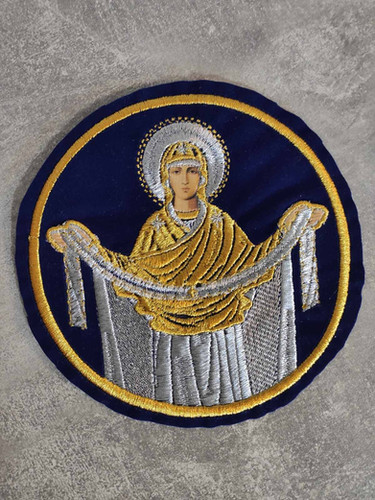 Liturgical embroidered vestment applique Virgin Orans- Round icon patch ...