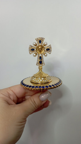 Brass miter cross with stones and pearls, top cross for bishops mitra ...