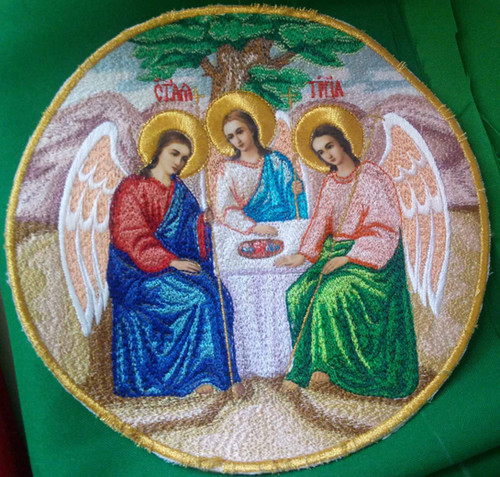 Application icons - Holy Trinity - Round patch embroidered icon for vestments | EkklesiaStore