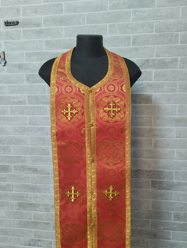 Orthodox red stole and cuffs in brocade - Priest's communion set - Gift ...
