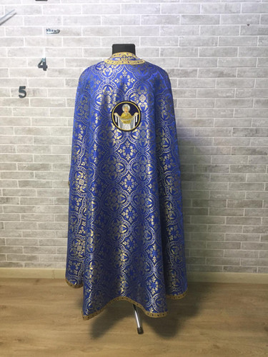 Blue Greek-style vestments set - Theotokos icon - Orthodox priest ...