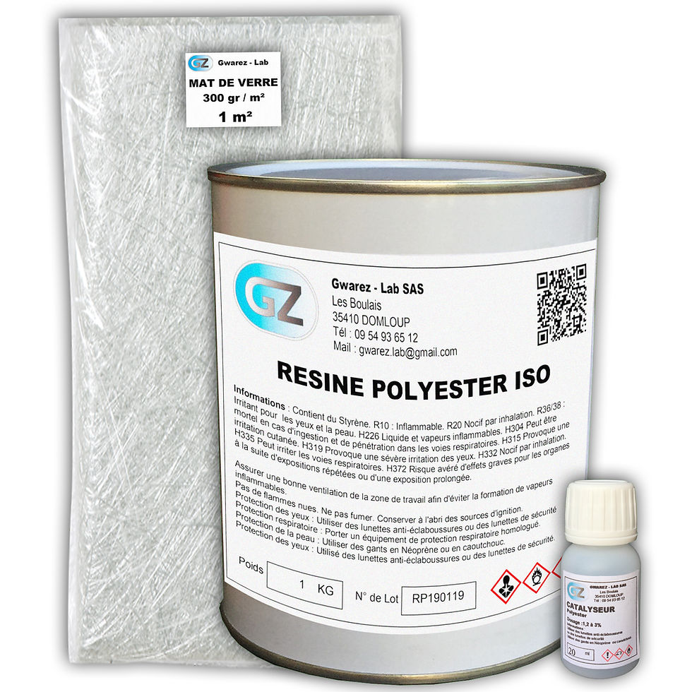 PACK : Résine polyester iso + Mat de verre 300 gr/m² | Gwarez-Lab