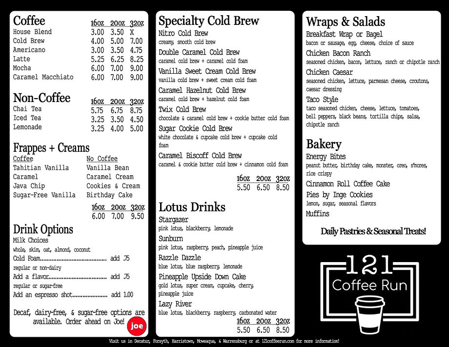 MENU | 121 Coffee Run