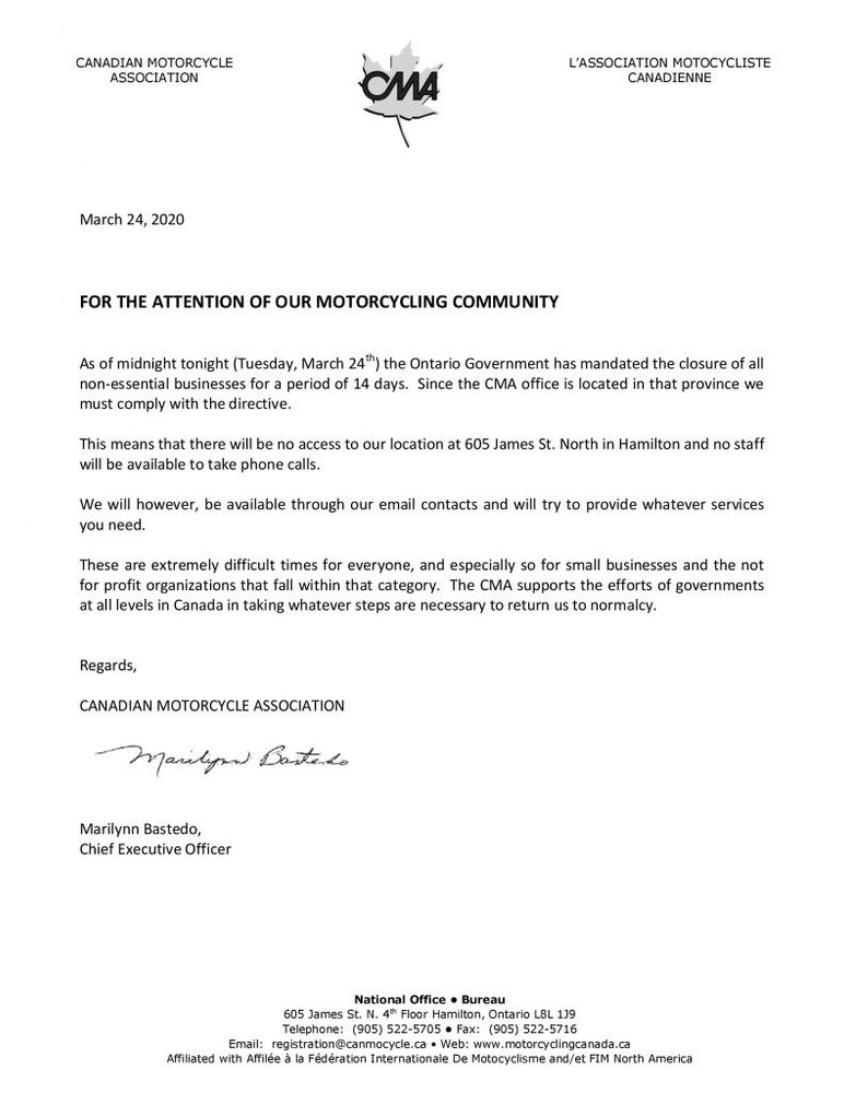 FOR THE ATTENTION OF OUR MOTORCYCLING COMMUNITY