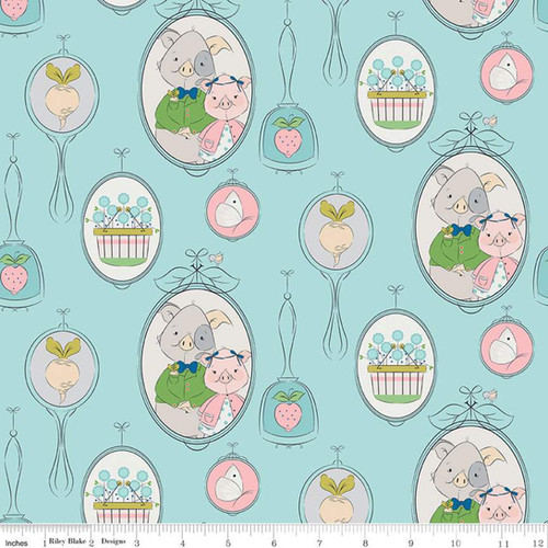 Hubert and Sorrel - Pigs Picture Frames Blue REMNANT 100cm x 110cm ...