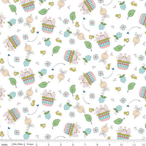 Riley Blake - Hubert and Sorrel - Harvest Baskets on White REMNANT 14cm ...