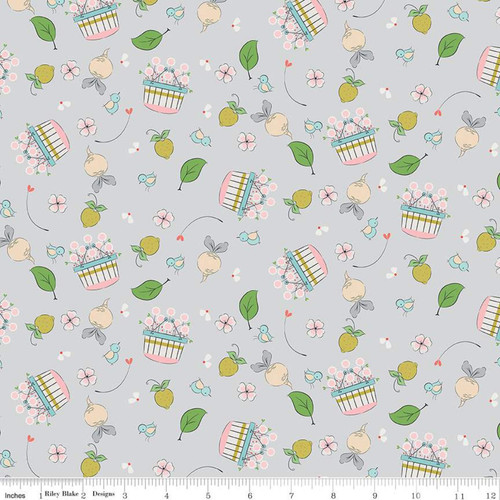 Riley Blake - Hubert and Sorrel - Harvest Baskets on Grey REMNANT 1mtr ...