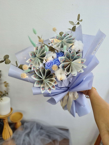 Baby Blue Money Flower Bouquet | Leblancflorist.co