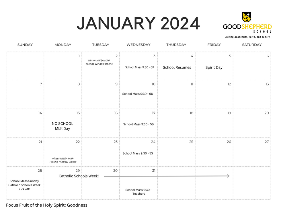 School Calendar | Good Shepherd School