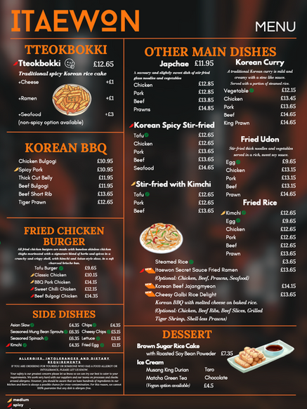 Menu | Itaewon Korean Restaurant