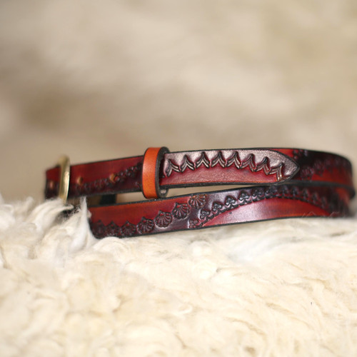 Red and Marroon Hand Tooled Leather | ¾" wide ( ≈ 20mm) | Beara Belts ...