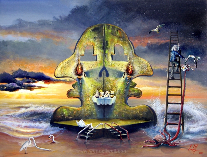 Obra Surrealista Em Óleo Sobre Tela