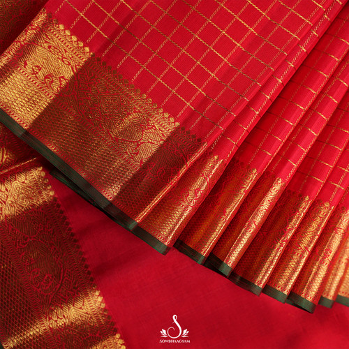 Red Kattam Kanjivaram Pure Silk Saree | Sowbhaagyam