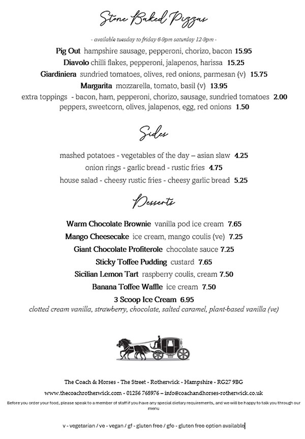 Menus | The Coach And Horses