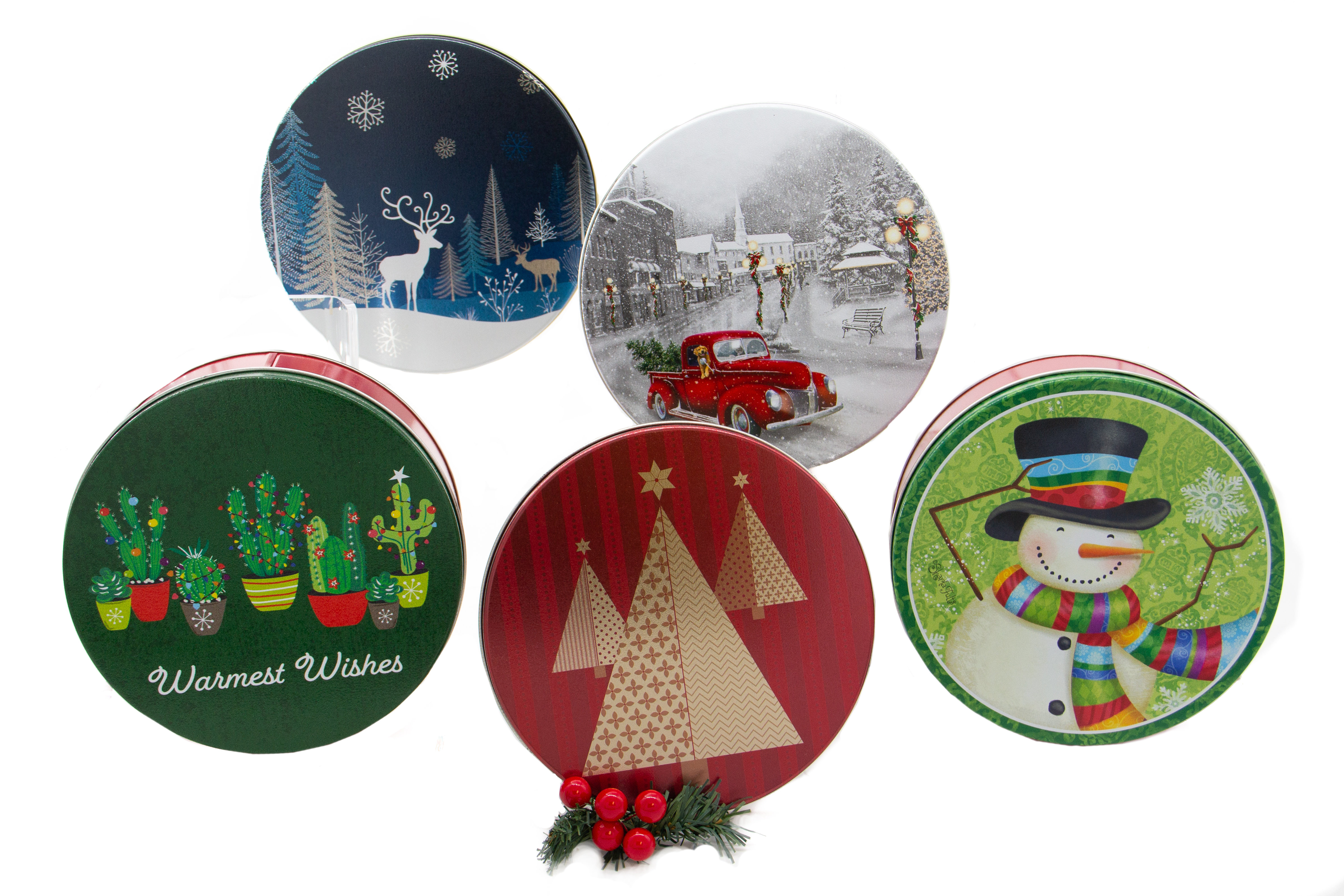 Round Holiday Tins (Small) - 5 designs | The Basket Corner