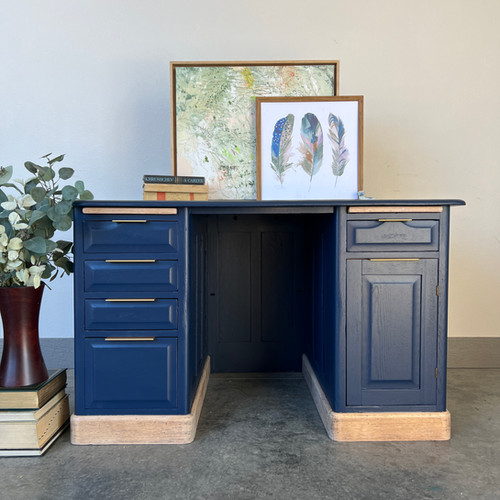 Small Executive Navy and Wood Desk | BRASS TACKS