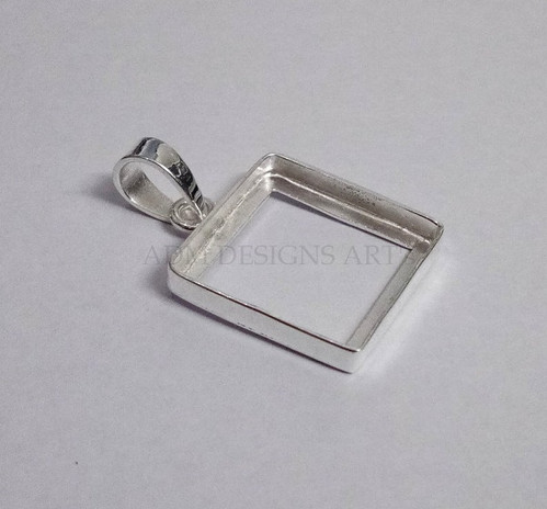 925 Sterling Silver Square Bezel Blank Cup Pendant Setting,3mm-20mm ...