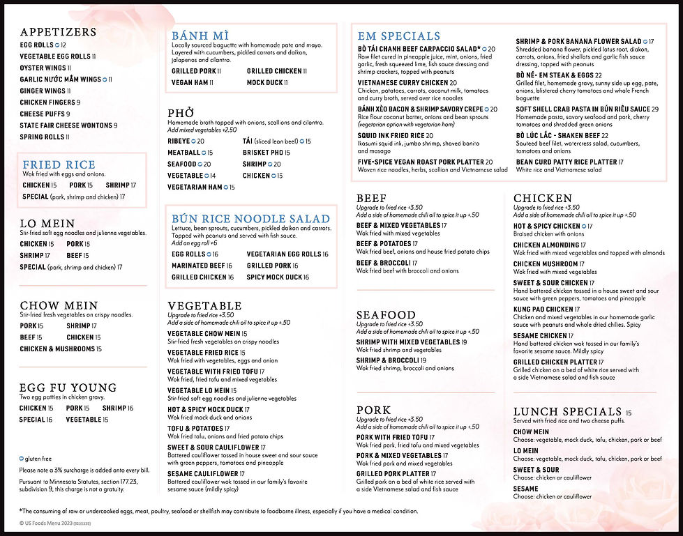 Dine In Menu | eM Que Viet