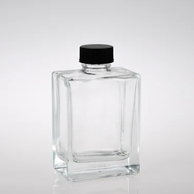 100ml Clear Glass Rectangular Bottle with Black Screw Cap | Big Bubble