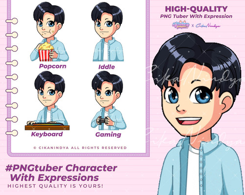 Creative PNG Tuber Character Man Blue for Dynamic Streaming | Vtubergraphic