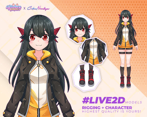 Virtual Stream: Live2D VTuber Model with Black & Yellow Anime Jacket ...