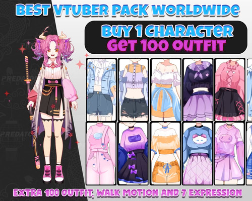 Comprehensive VTuber Live2D Pack V4 with 100 Outfits for Stream ...