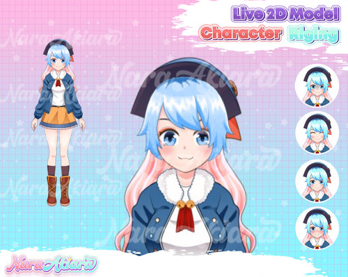Playful Vtuber Live2d Anime School Theme in Blue and Pink Shades ...