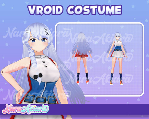 3D Vroid White and Blue High Neck Crop Top A Stylish Twist for Your ...