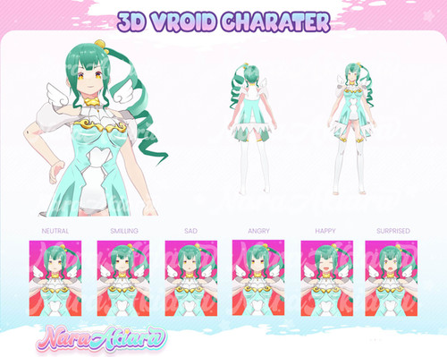 Empower Your Live Streams with Angel Green Hair Anime Girl 3D Vroid ...