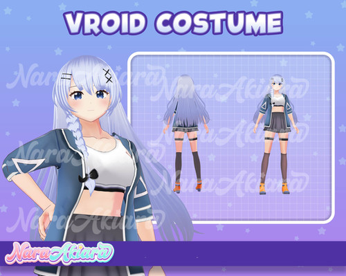 Get Ready to Stand Out with the 3D Vroid Blue Crop Jacket and Skirt for ...