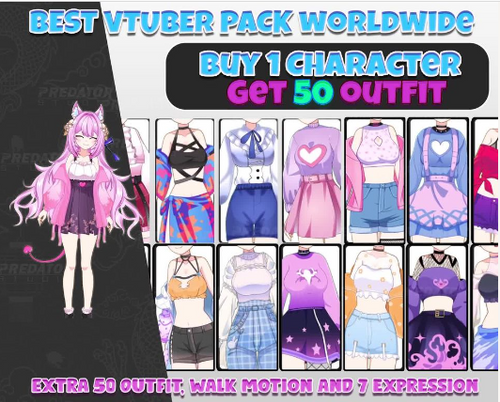 Discover Endless Styles with the VTuber Live2D Pack and 50 Outfits for ...