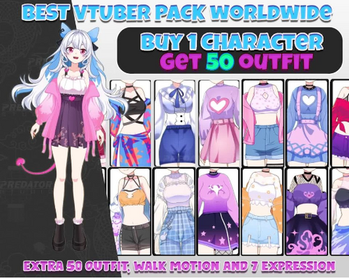 Comprehensive VTuber Live2D Pack V18 with 50 Outfits for Dynamic ...