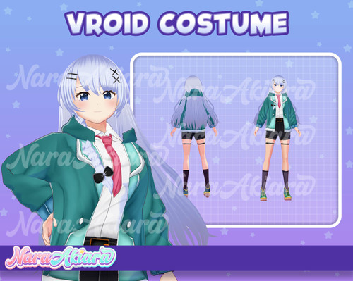 Sweet in Style with White Shirt with Green Hoodies for VRoid Avatars ...