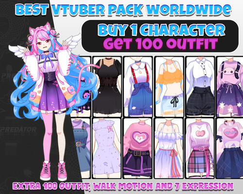 Versatile VTuber Live2D Pack V3 with 100 Outfit Options for Worldwide ...